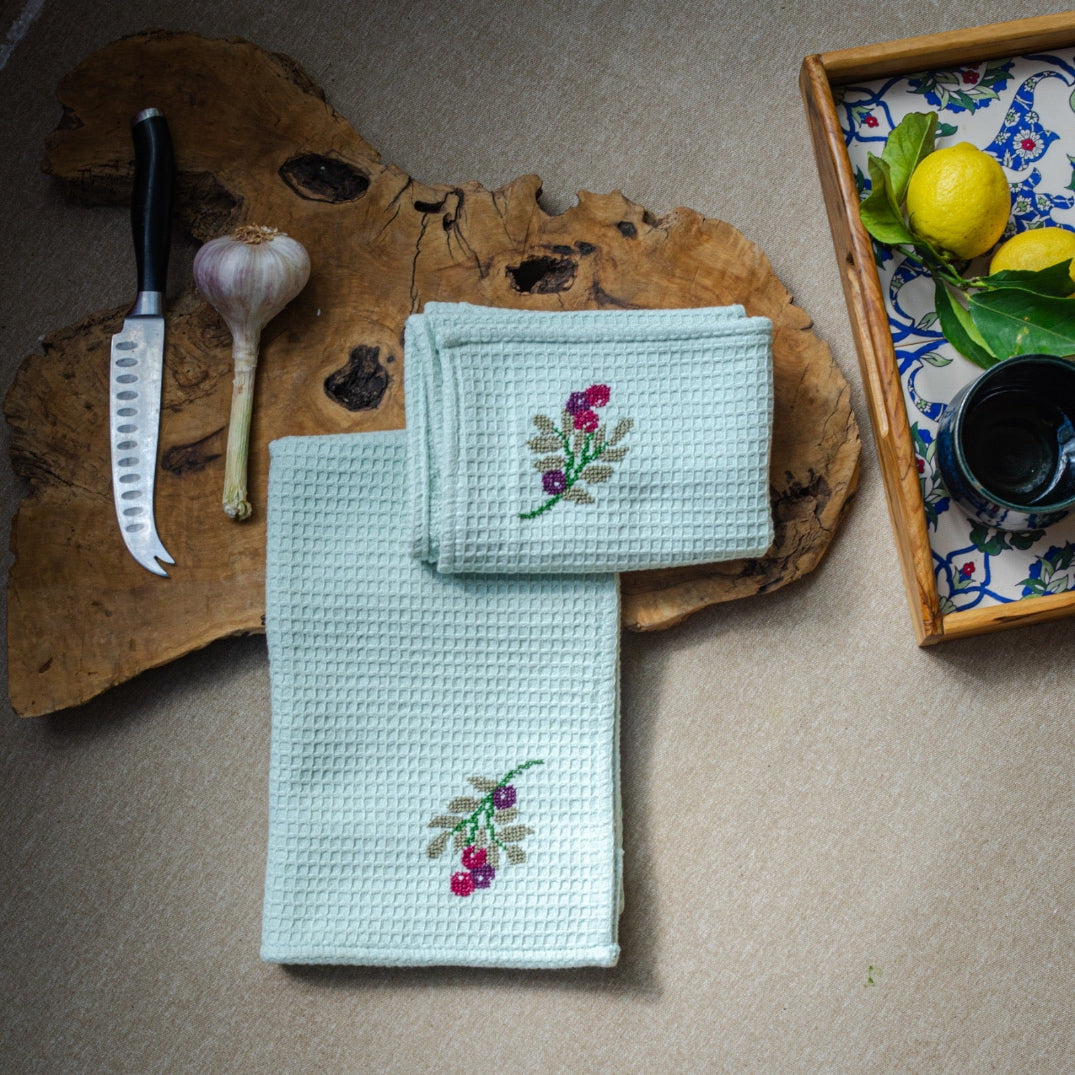 Set of 2 Tea Towels with Palestinian Tatreez