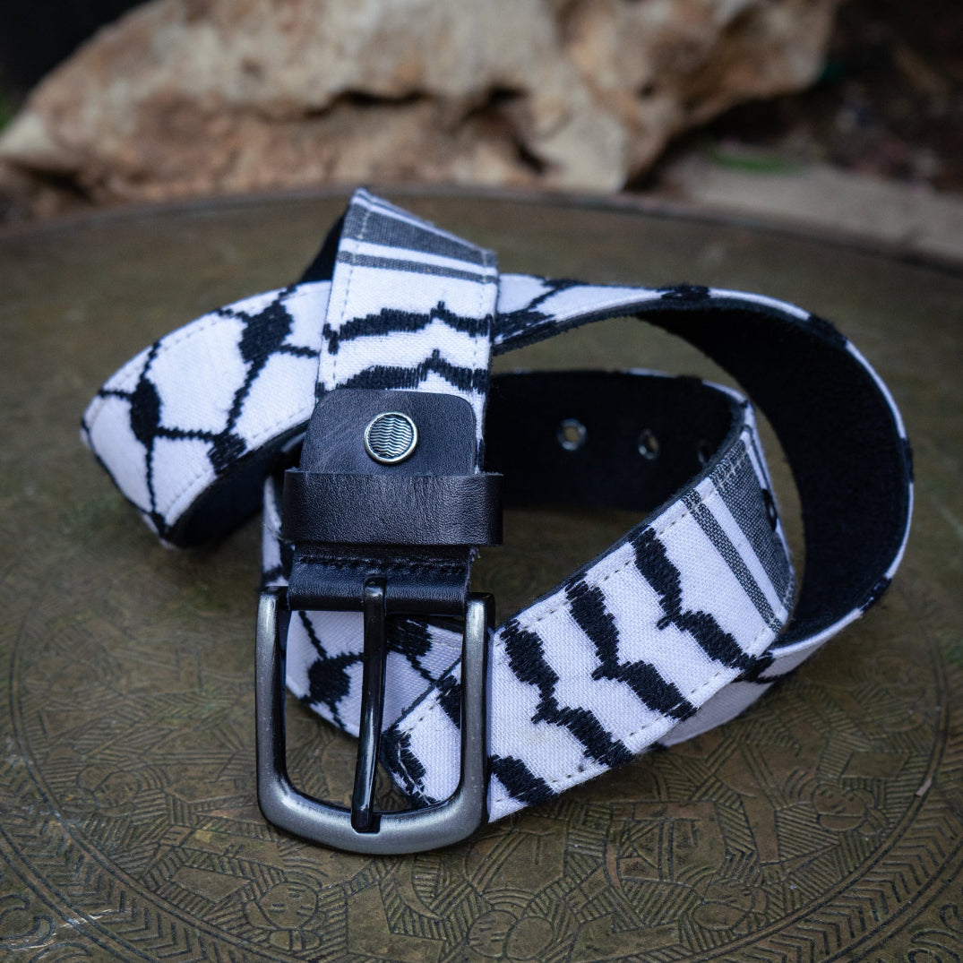 Palestinian Keffiyeh - Genuine Leather Belt with Hatta Fabric From Pal