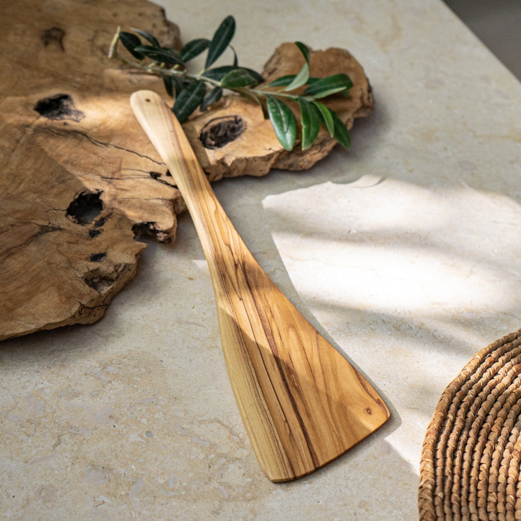 Handcrafted Olive Wood Large Flat Spatula | Perfect Wooden Cooking Ute