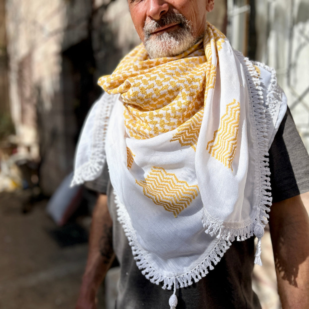 Traditional Palestinian Keffiyeh from Palestinian Factory in Yellow on