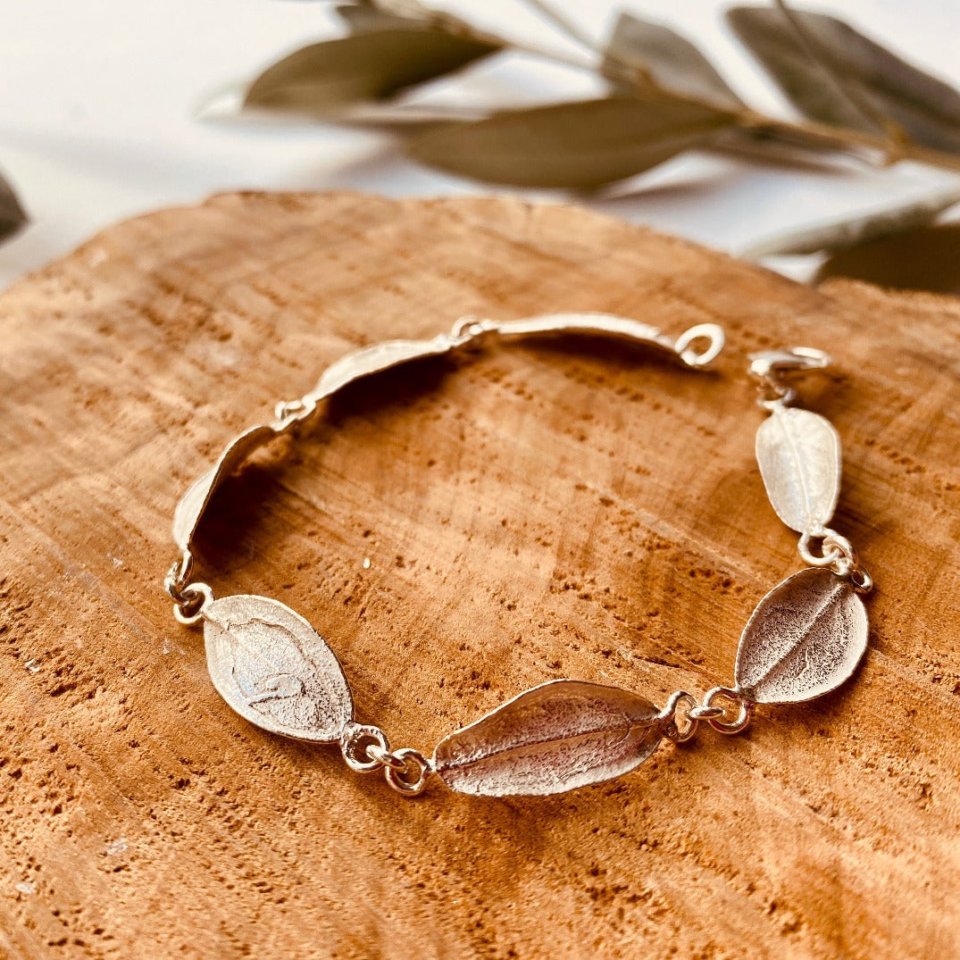 Olive Leaf Linked Bracelet in Sterling Silver | Handmade Palestine